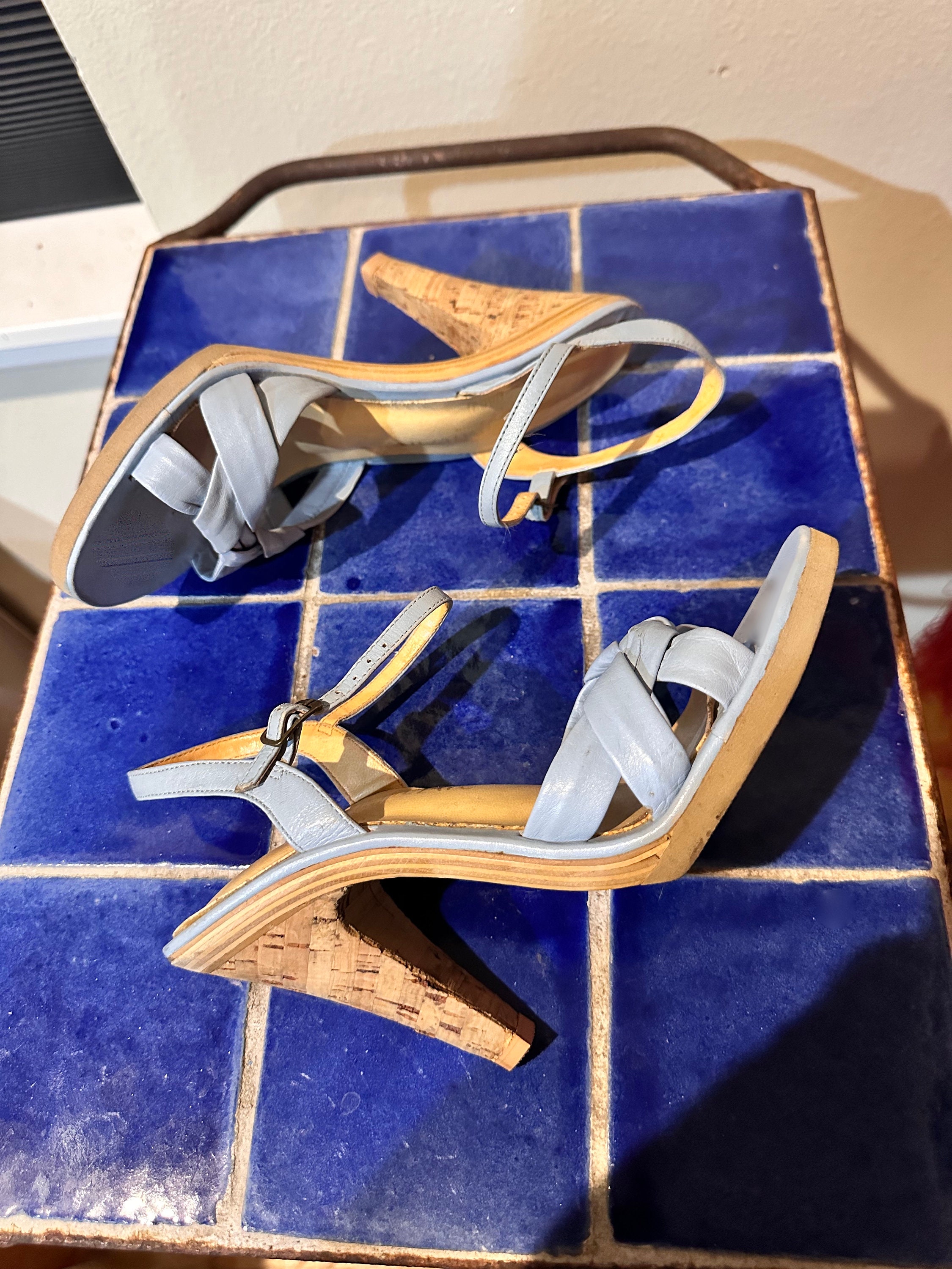 Rare Iconic Tom Mccan Woodworks 1970s 4 High Heels Baby Blue, Cork ...