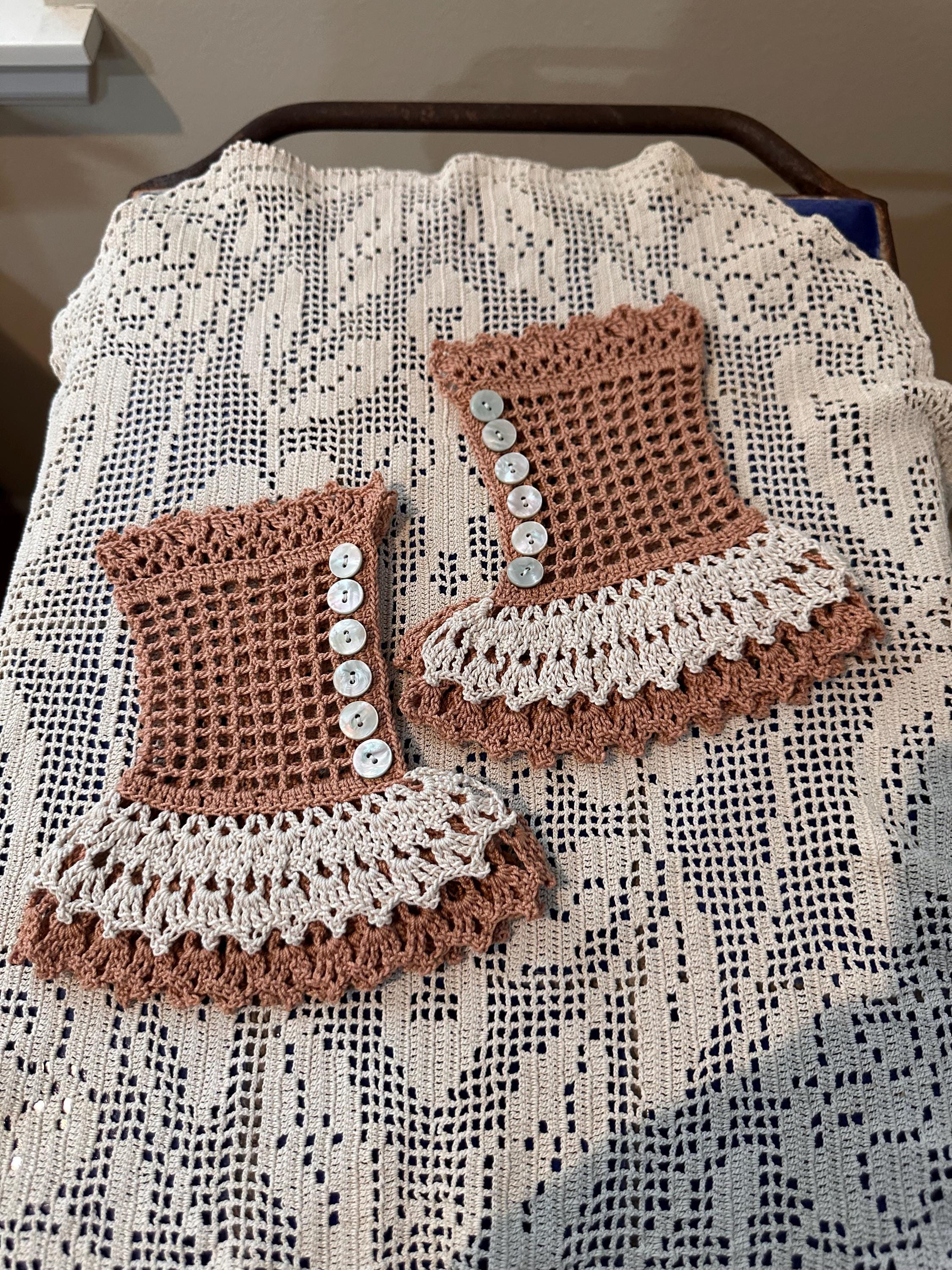 Crocheted Fingerless Mitts / Frilled & Ruffled Lace Cuffs - Etsy