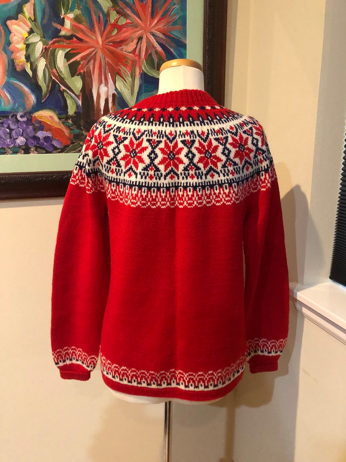 Danish Hand Knit Cardigan Sweater Scandinavian 1950s Fair Isle Yoke by ...