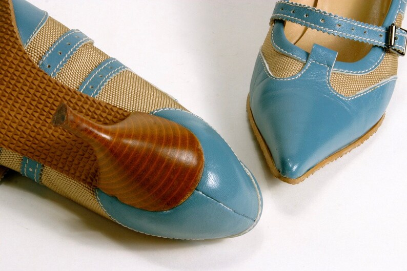 Blue and Tan Avant Gard GFJ Italian High Heels - Sz 38 EU or 7.5 US - Etsy