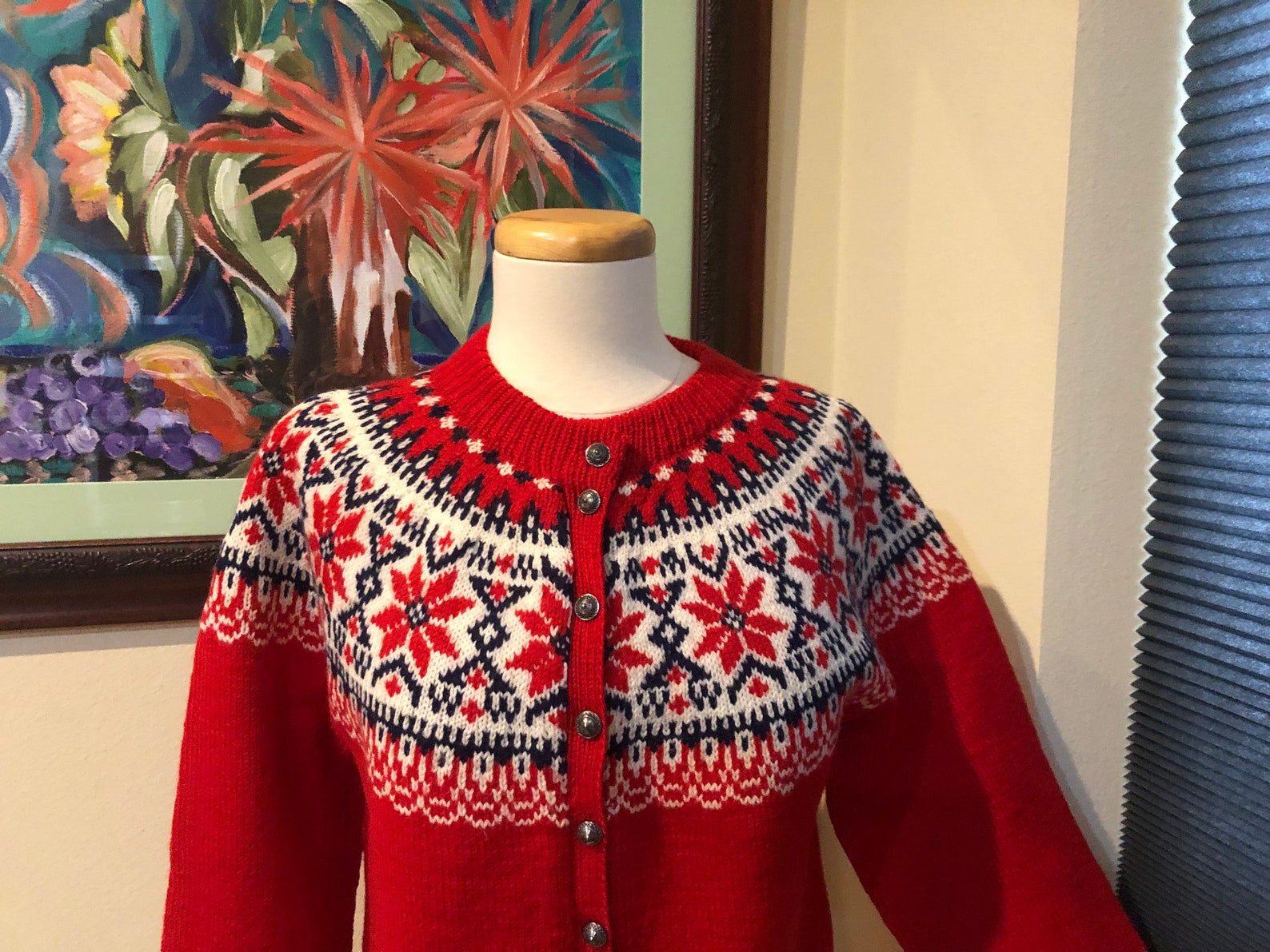 Danish Hand Knit Cardigan Sweater Scandinavian 1950s Fair Isle Yoke by ...