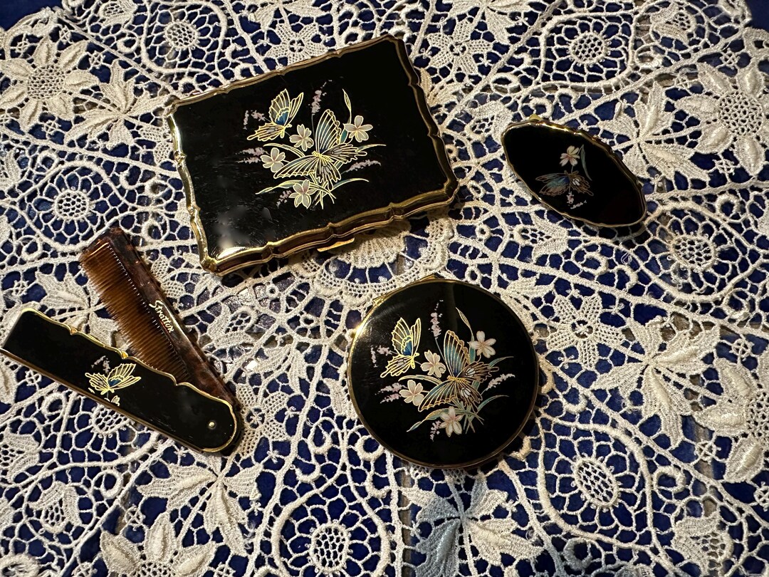 Stratton Black Butterfly Compact & Accessories Set - Etsy