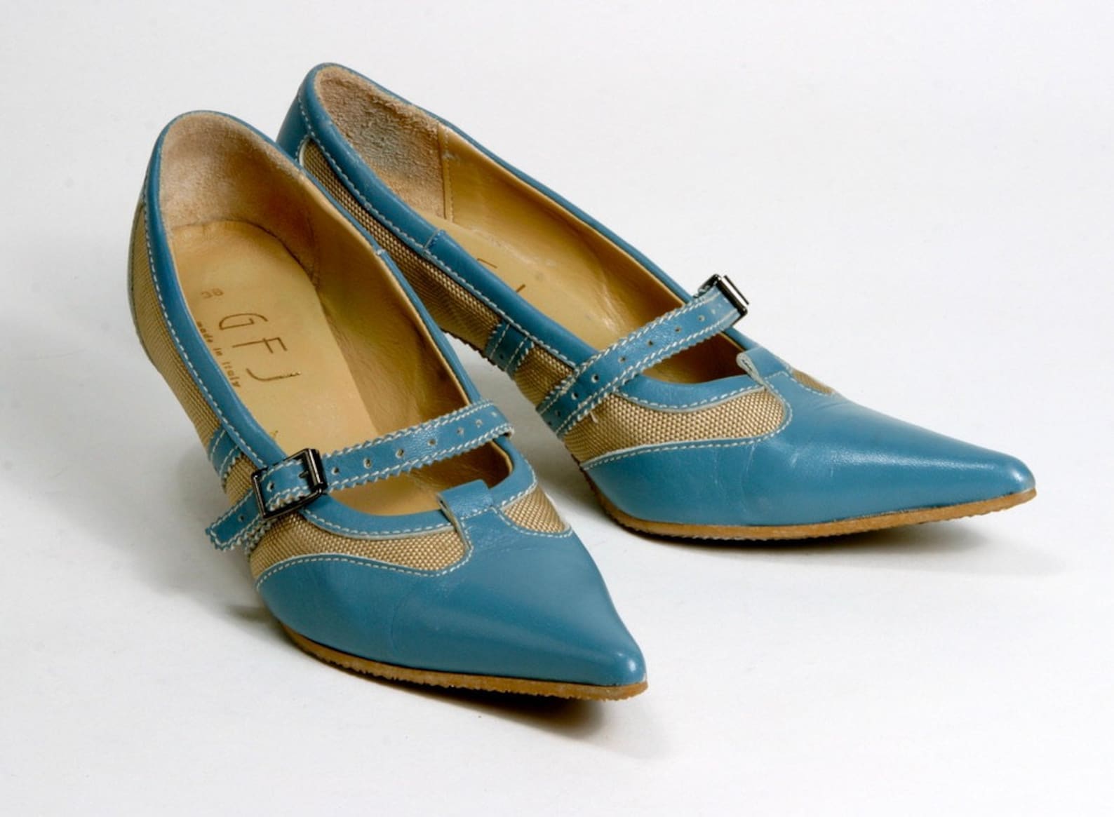 Blue and Tan Avant Gard GFJ Italian High Heels - Sz 38 EU or 7.5 US - Etsy