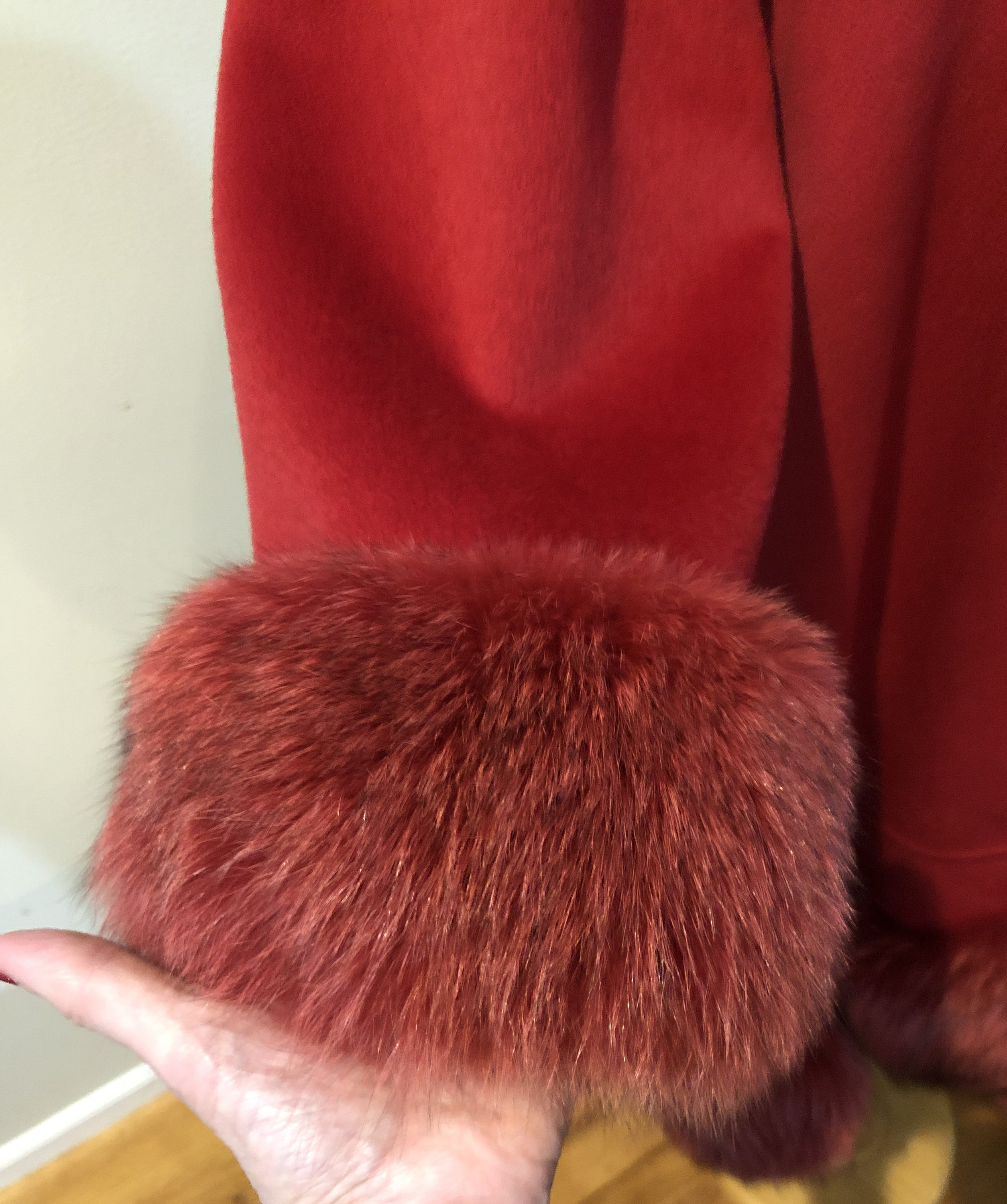 Vtg. 80's Delba, Milano Red Angora Cashmere W/ Fox Fur Swing Overcoat ...