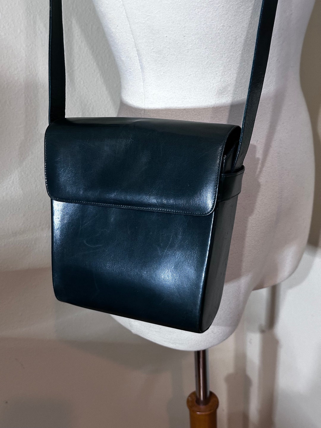 Forest Green Leather Purse - France 1980s - Xavier Danaud - Etsy