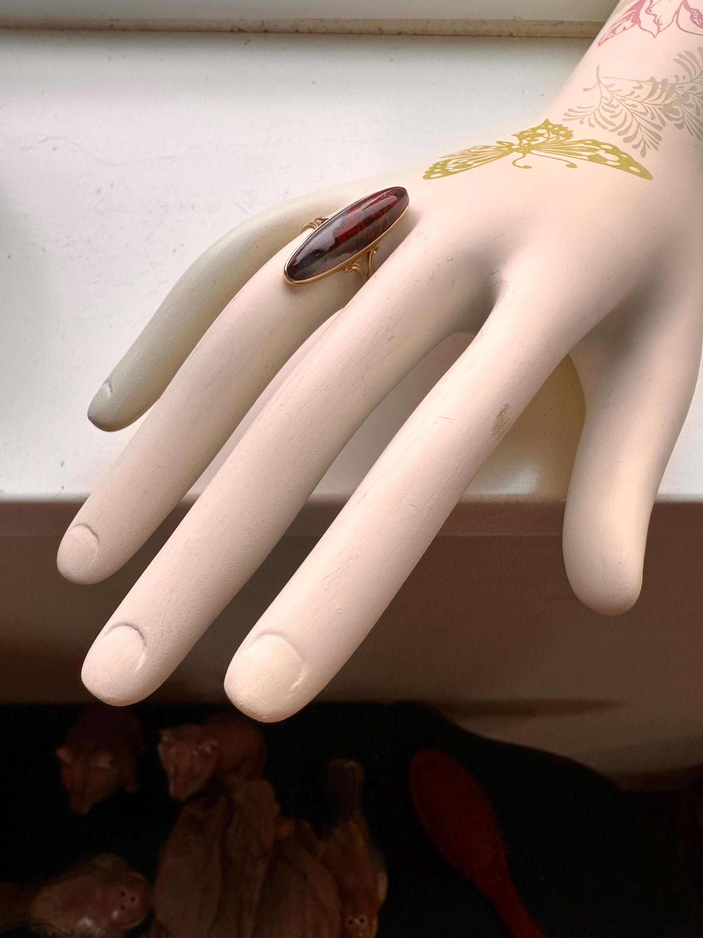 Antique Victorian Navette Ring With Marquise Scottish Agate Stone in ...