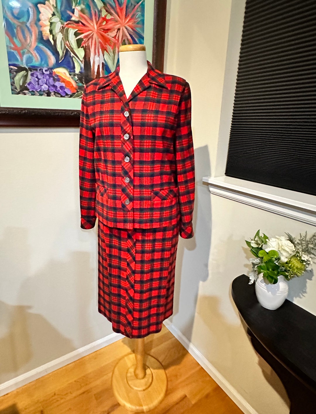 Bobbie Brooks Calgary - Vtg. 50’s Red Plaid Tartan Skirt & Jacket Suit ...