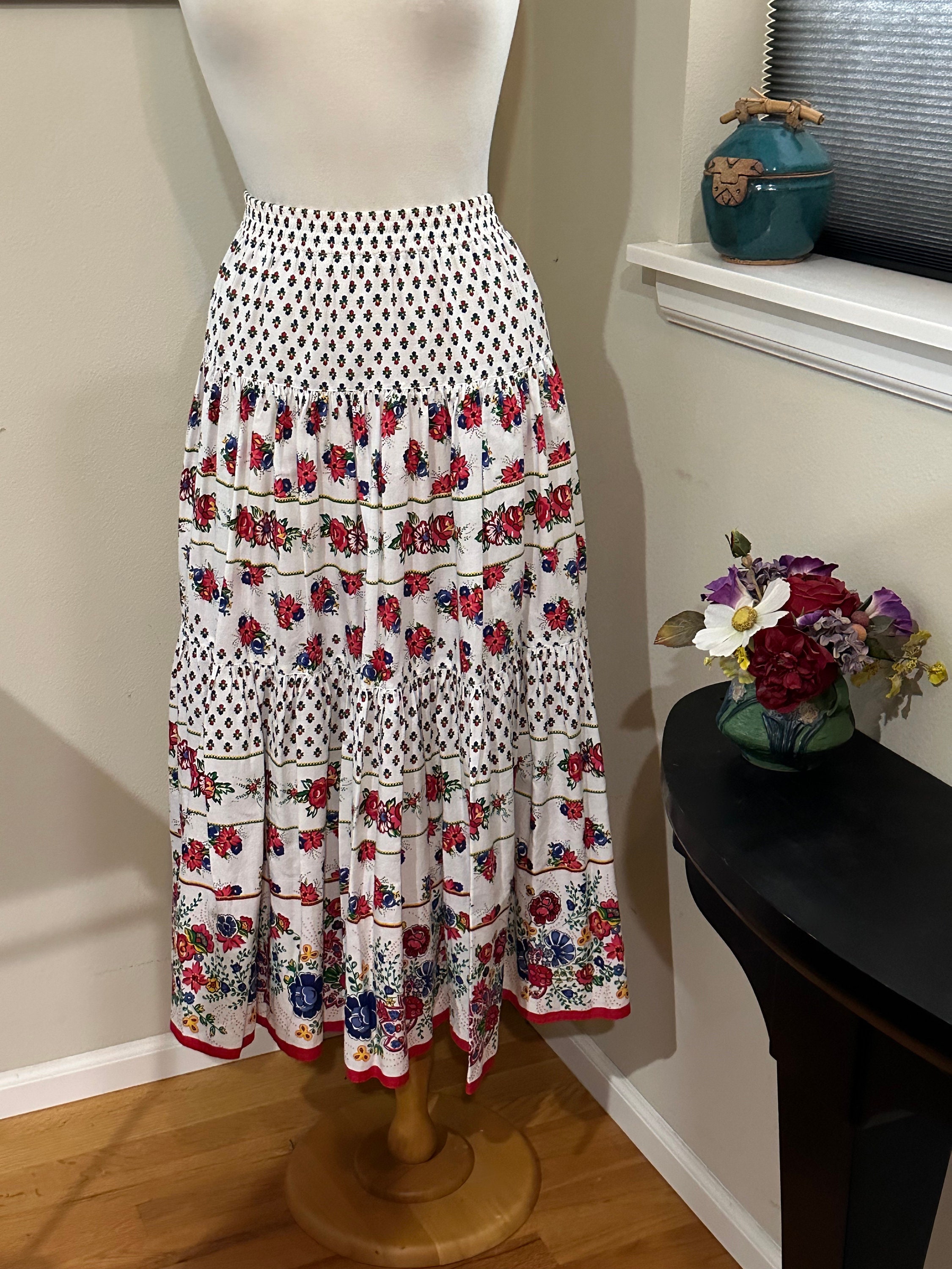 Soulieado Provencal Vintage French Cotton Print Tiered Midi Skirt - Etsy