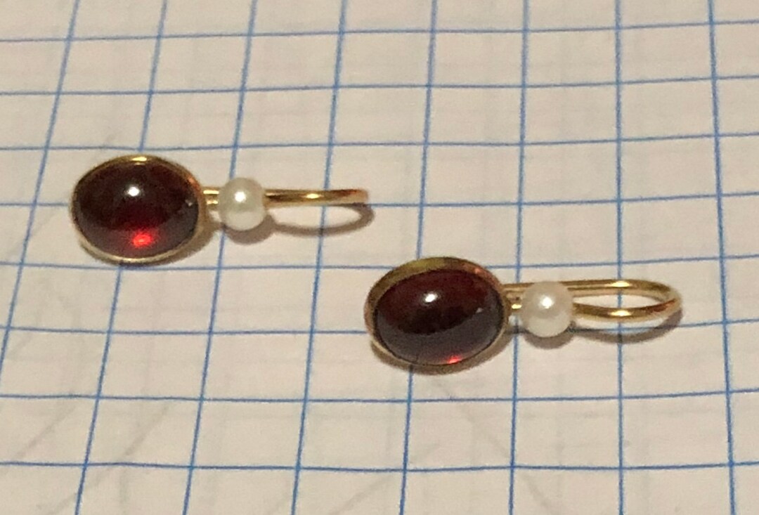 Ed Levin 14K Gold, Garnet and Pearl Earrings Classic & Elegant Design ...