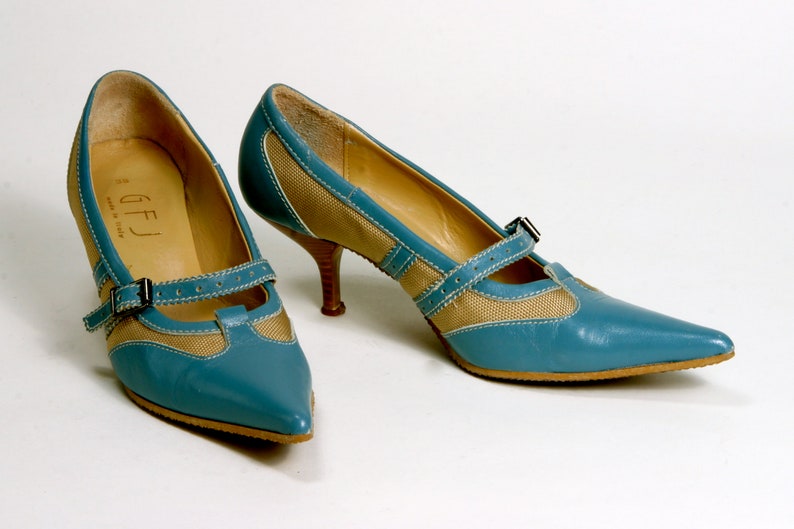 Blue and Tan Avant Gard GFJ Italian High Heels - Sz 38 EU or 7.5 US - Etsy