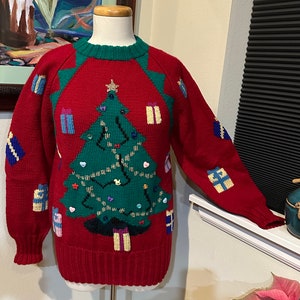 Berek Original Rare 3D Hand Knit Red Christmas Tree Sweater 1980s. - Etsy