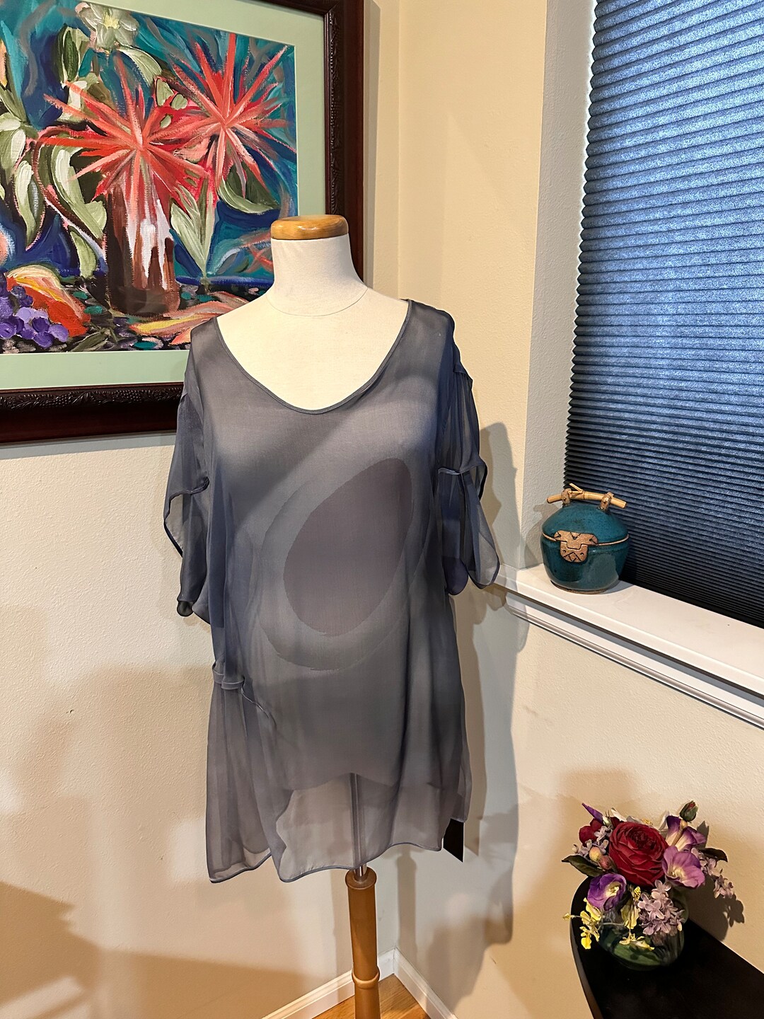 Sheer Silk Chiffon Hand Painted Tunic/blouse - a Work of ART by BNQ ...