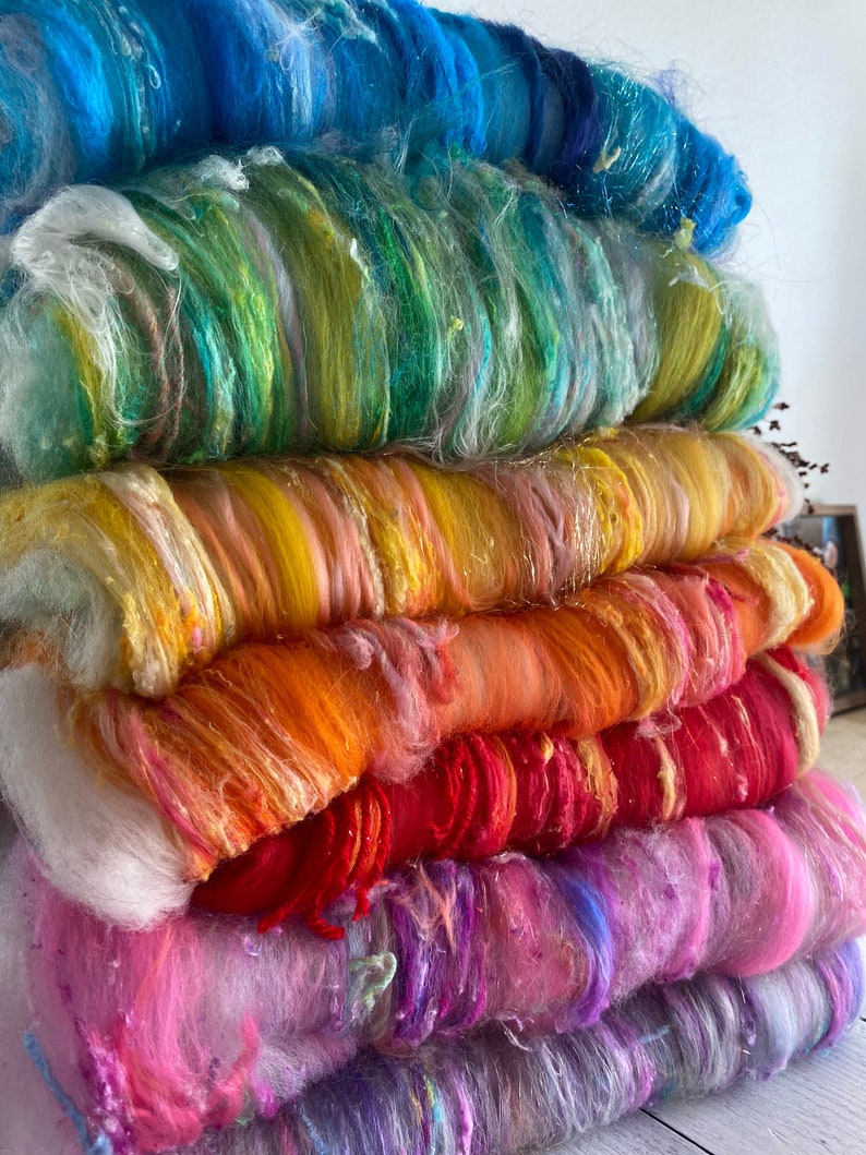 Colorful Merino Wool Art Batt: Spinning & Felting Fiber (2.5 Oz) - Etsy
