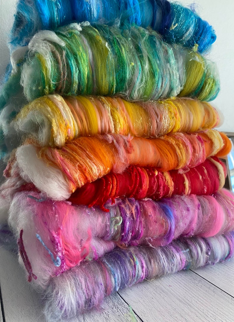 Colorful Merino Wool Art Batt: Spinning & Felting Fiber (2.5 Oz) - Etsy