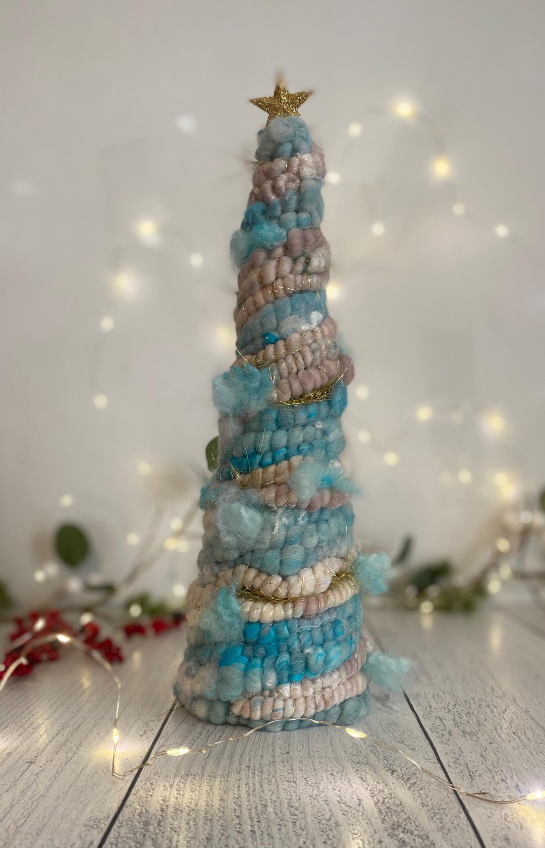 Turquoise Christmas Art Spun Tree, 13homespun Christmas Decor, Festive ...
