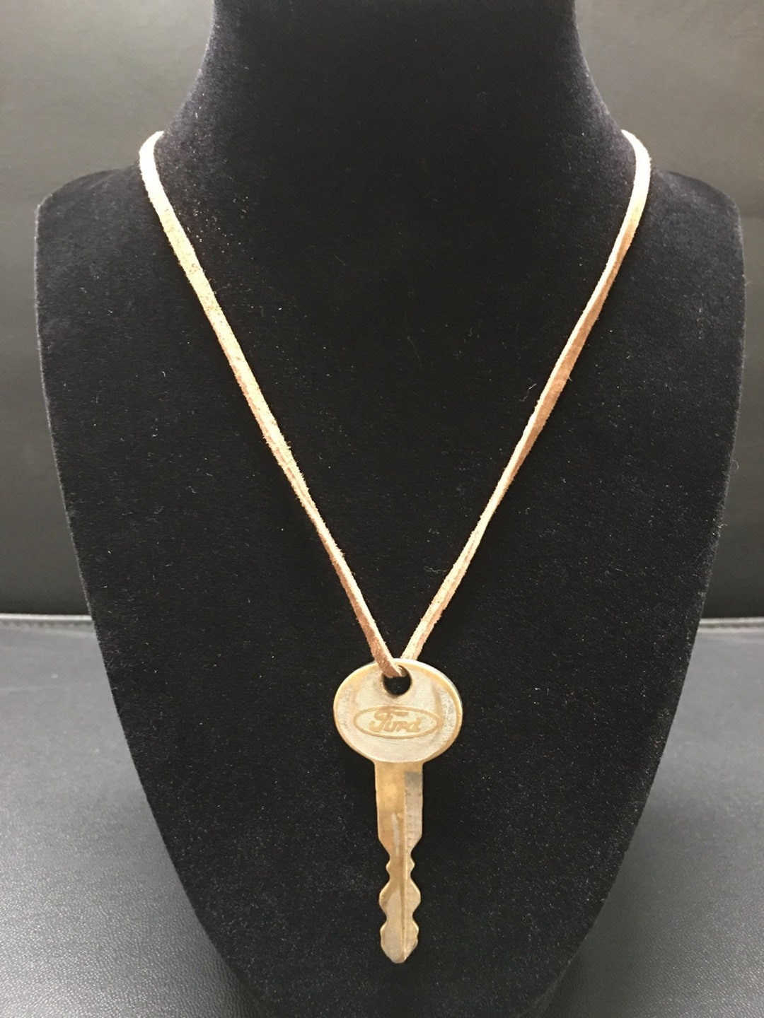Vintage Ford Car Key Necklace With Brown Leather Suede Cord 15" Boho ...