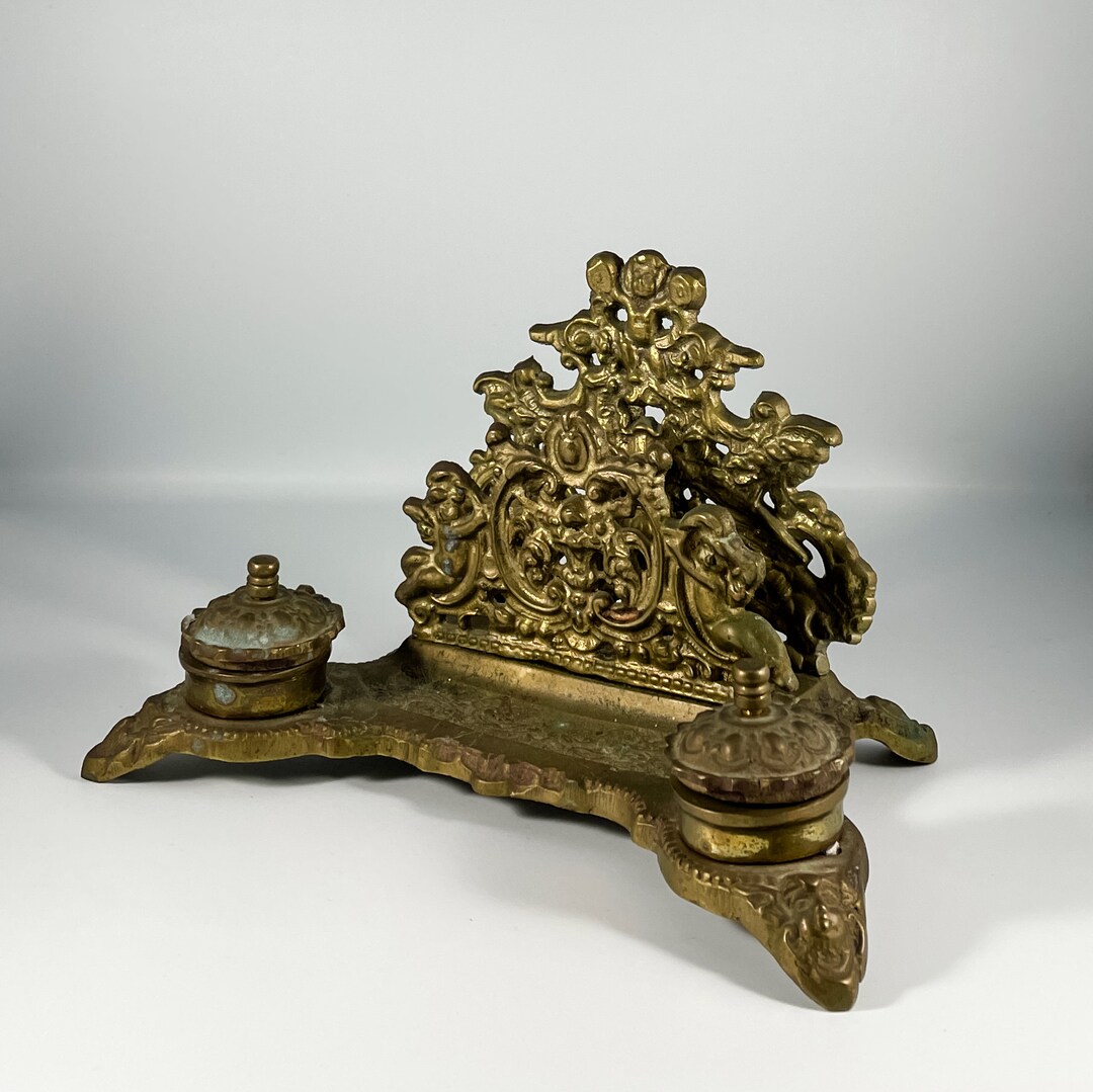 Art Nouveau Brass Letter Rack / Ornate Writing Desk / Victorian Decor ...