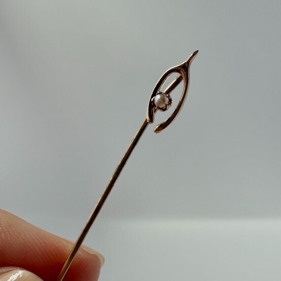 1960's Vintage 10K Gold and Pearl Wishbone Stick Pin,… - Gem