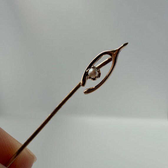1960's Vintage 10K Gold and Pearl Wishbone Stick Pin,… - Gem