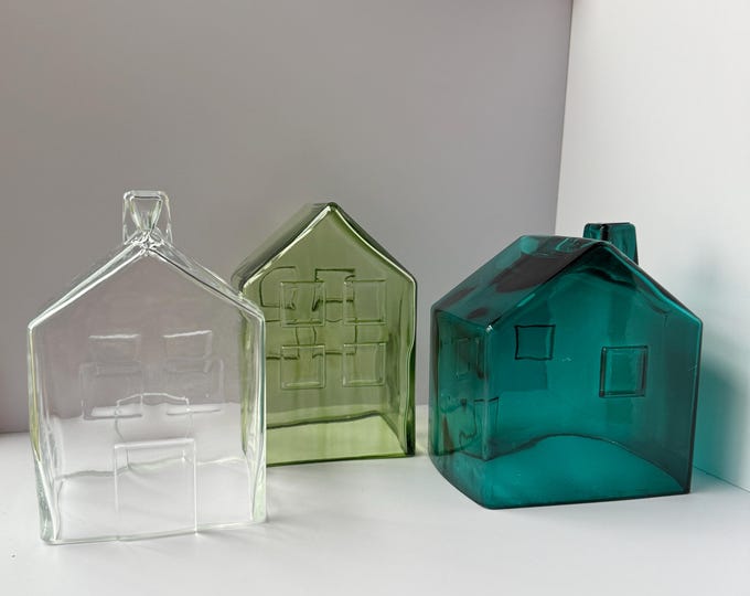 Vintage Glass House Figurines, Holiday Miniature Houses, Modern Home ...
