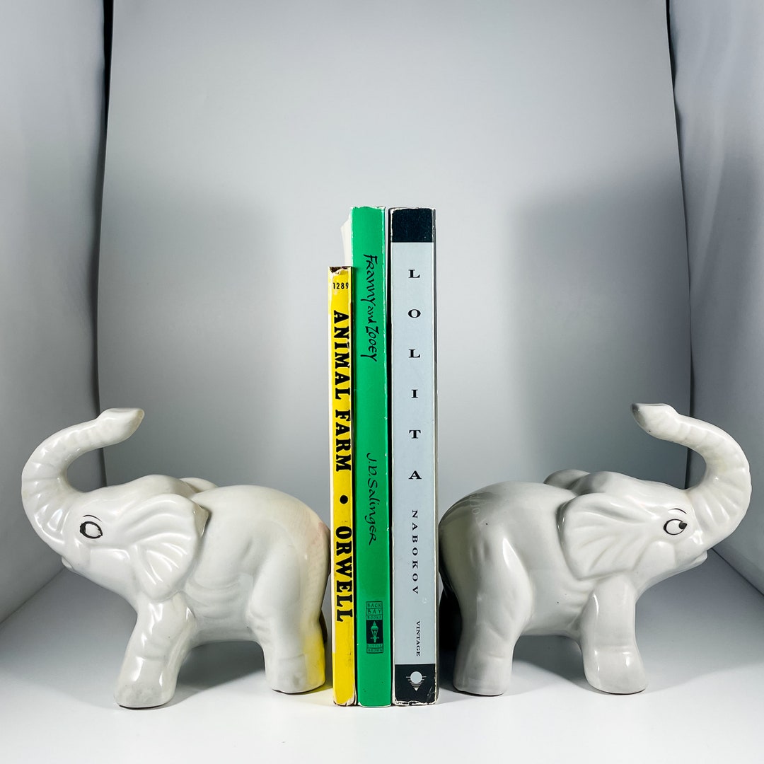 Porcelain Elephant Bookend Set - Etsy