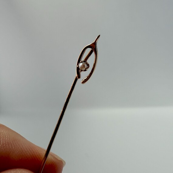 1960's Vintage 10K Gold and Pearl Wishbone Stick Pin,… - Gem