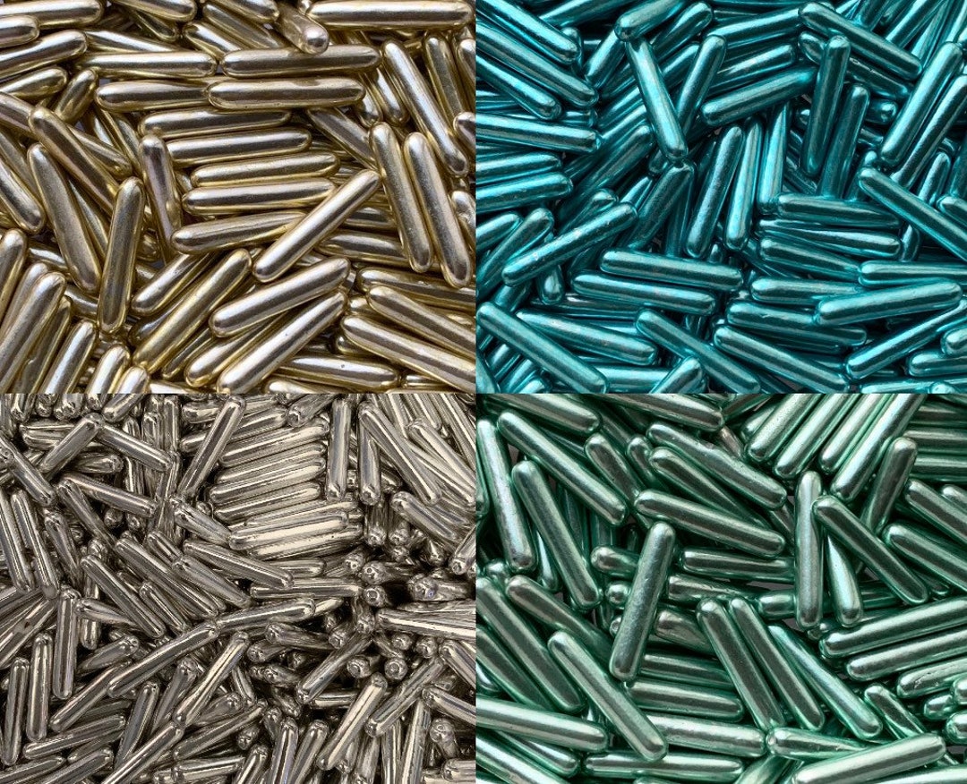 Metallic Rod Sprinkles Macaroni Rods Gold, Silver, Blue and Green. Cake ...