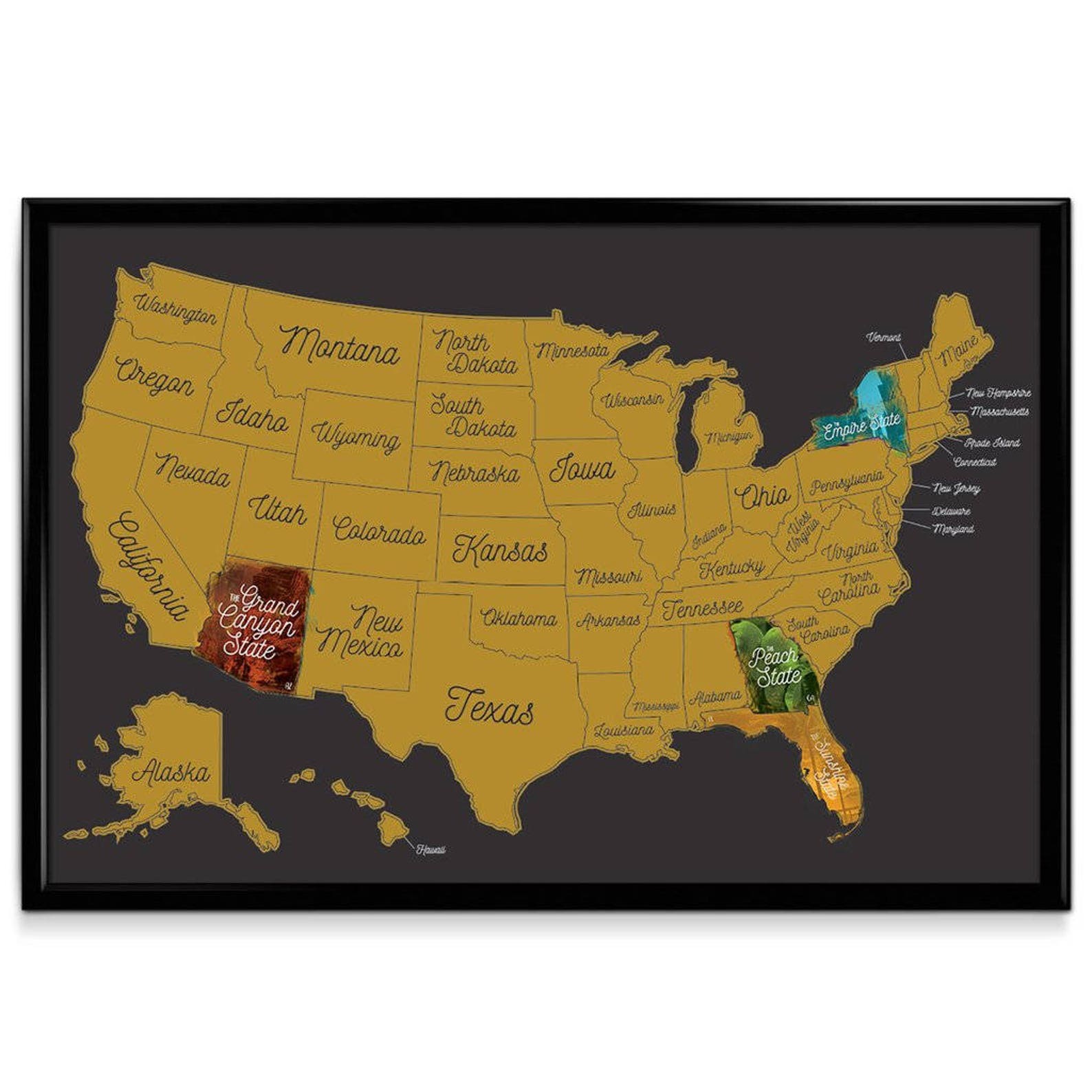 United States Scratch off Vibrant Color Travel Map (GOLD) - Etsy