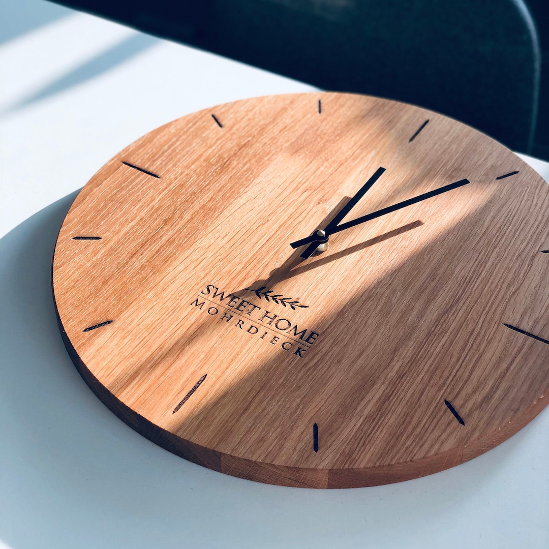 Oak Wood Wall Clock Engraved Personalised Custom Unique Family Wedding ...