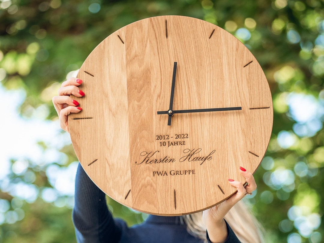 Oak Wood Wall Clock Engraved Personalised Custom Unique Family Wedding ...