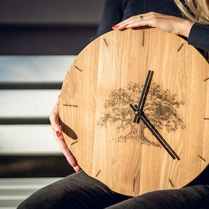 Oak Wood Wall Clock Engraved Personalised Custom Unique Family Wedding ...