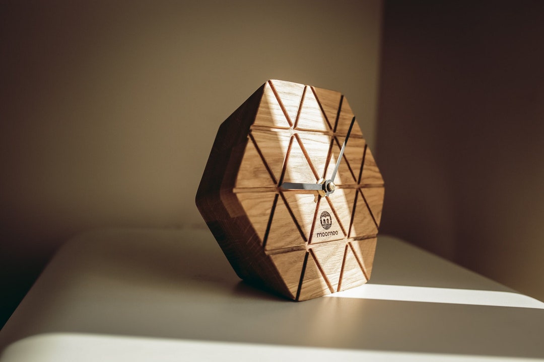 Desk Clock Wood, Custom Engraved Modern Oak Clock, Wooden Office Clock ...