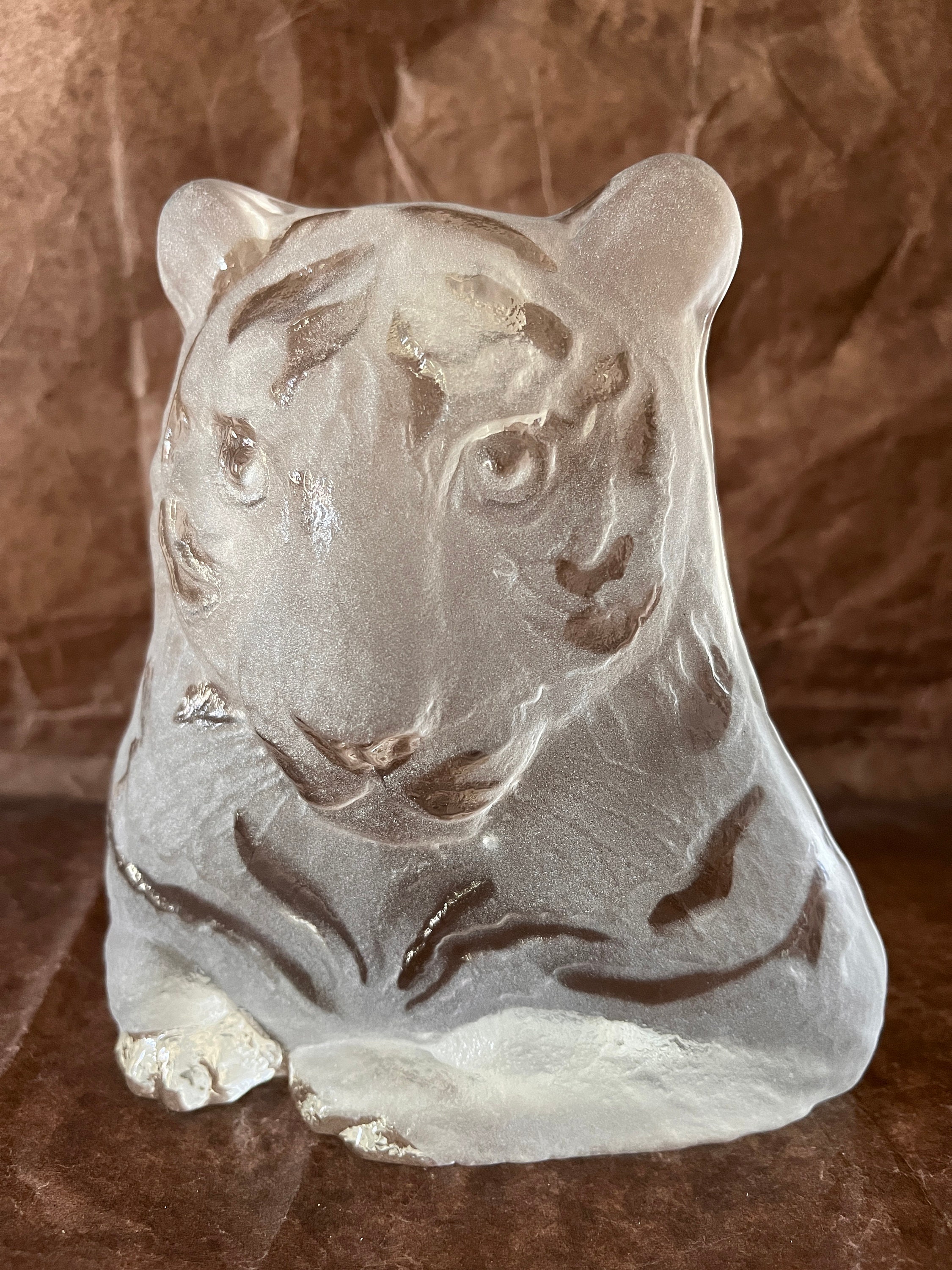 Vintage Viking Glass Resting Tiger Frosted and Clear Flat Back - Etsy