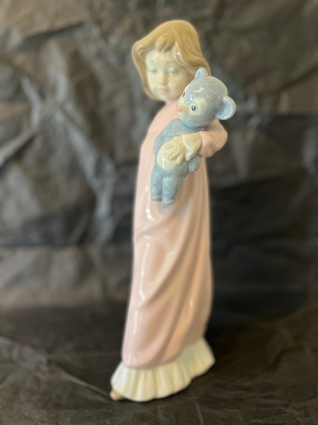 Vintage Zaphir Spain Porcelain Tall Figurine Girl and Teddy Bear High ...