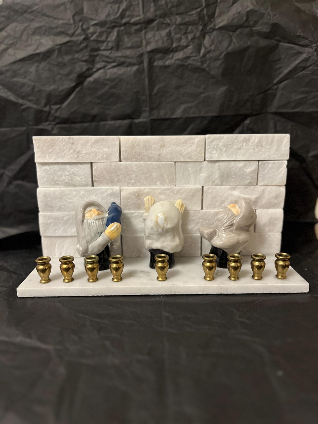 Vintage Hand Made Wailing Wall Menorah. Marble Blocks, Ceramic, Hand ...