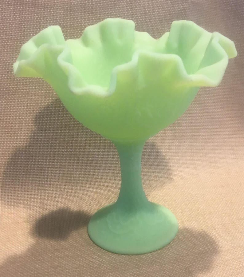 Fenton Green Custard Glass Poppy Compote Dish | Etsy