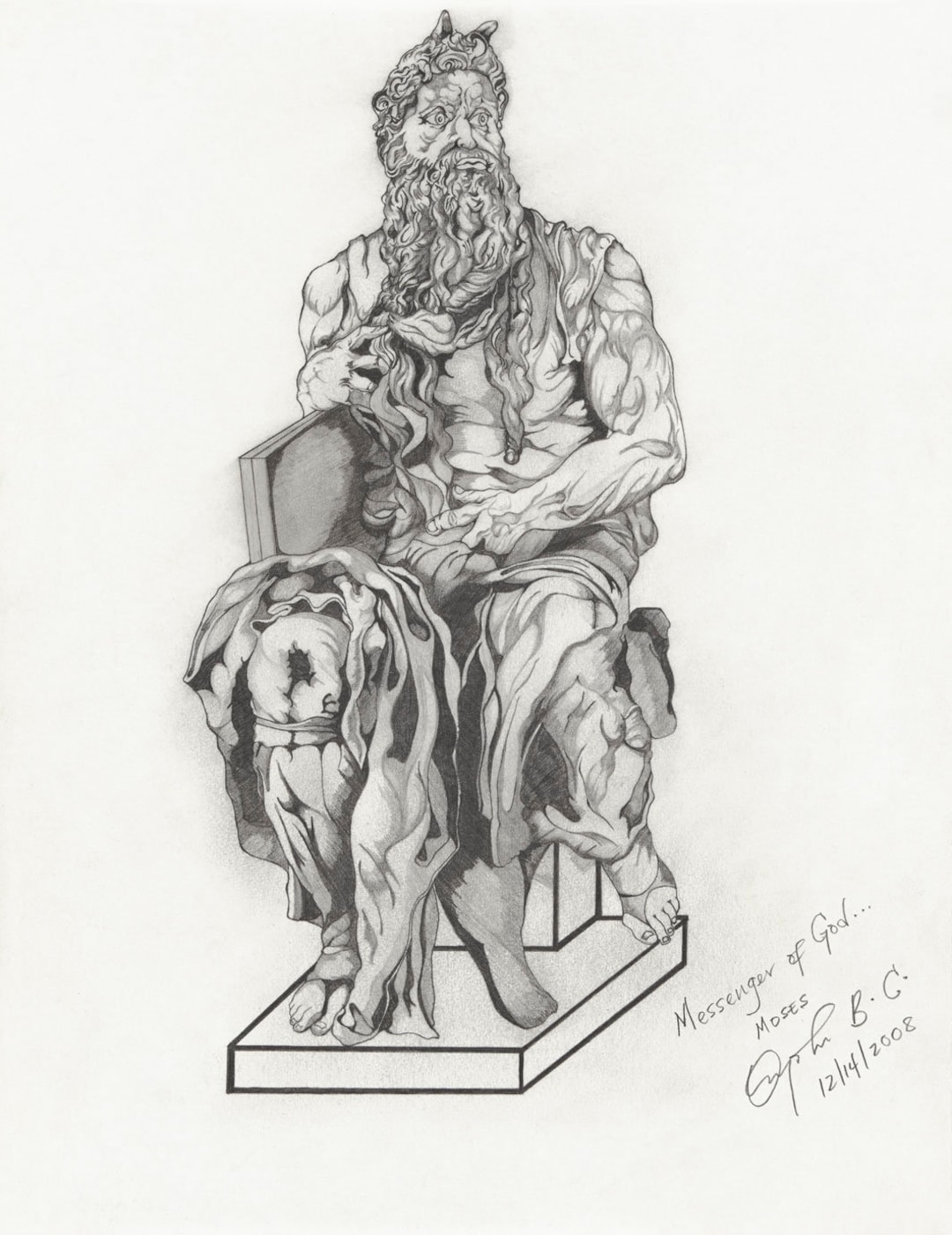 Michelangelo Inspired Renaissance Art Pencil Drawing Print - Moses - Etsy