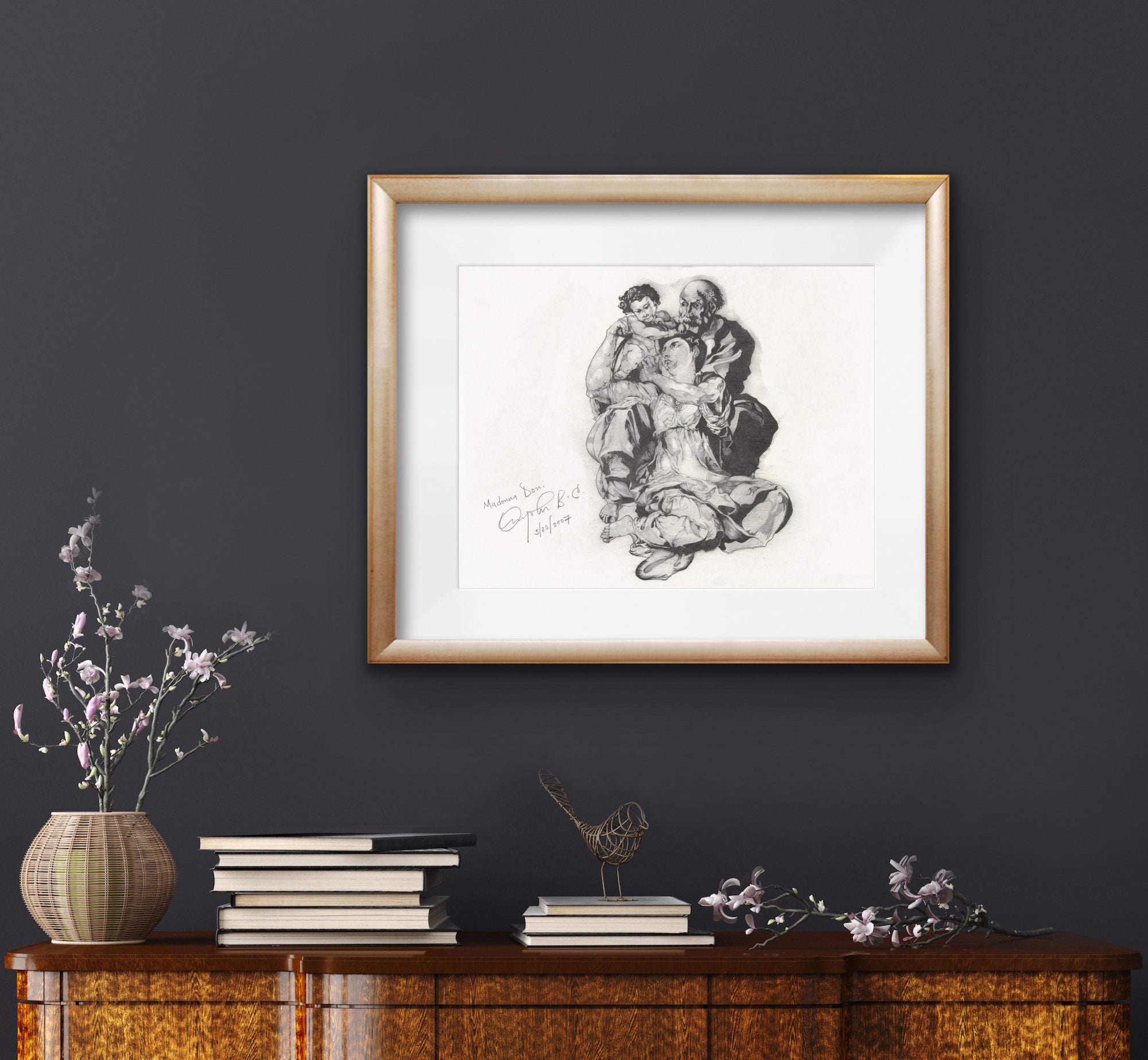 Michelangelo Inspired Renaissance Art Pencil Drawing Print Madonna Doni ...