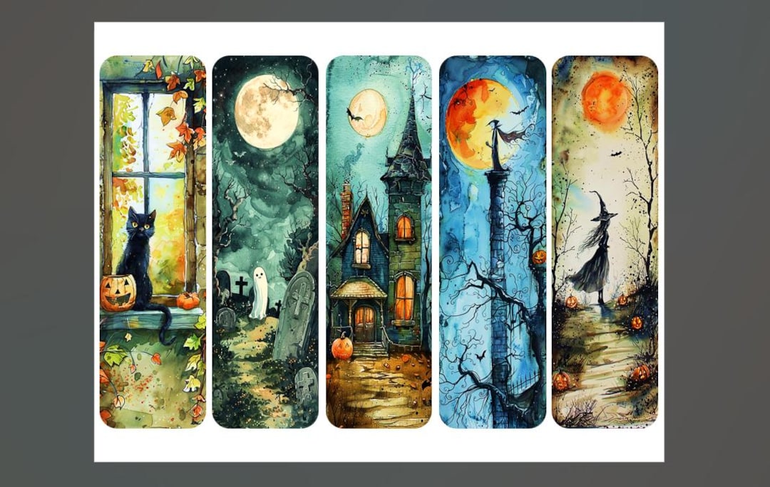 Halloween Bookmarks, Tis the Season, Set of Five - Etsy