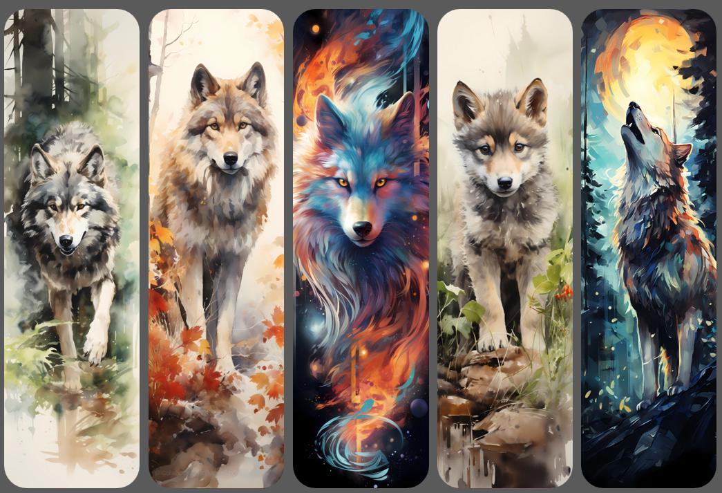 Wolf Bookmarks, Set of Five - Etsy