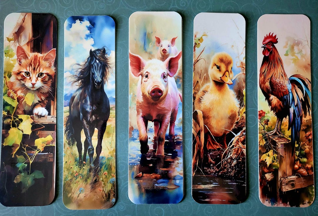 Farm Animal Bookmarks, Set of Five - Etsy