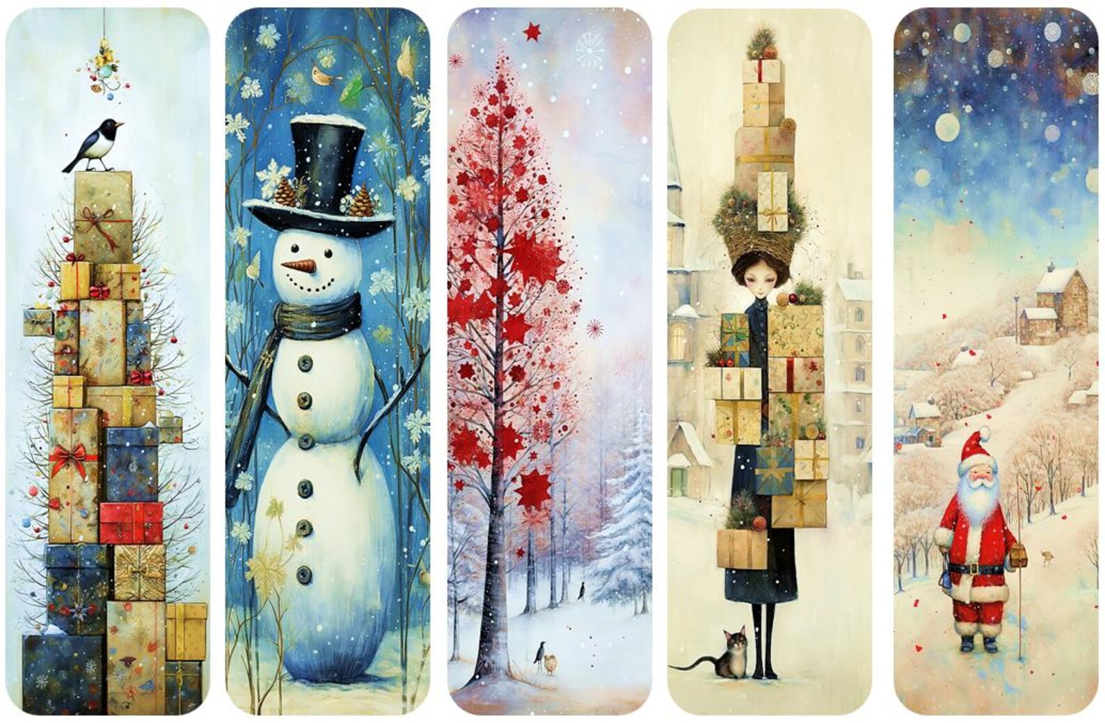 Christmas Bookmarks: Santa & Friends #2, Set of Five - Etsy