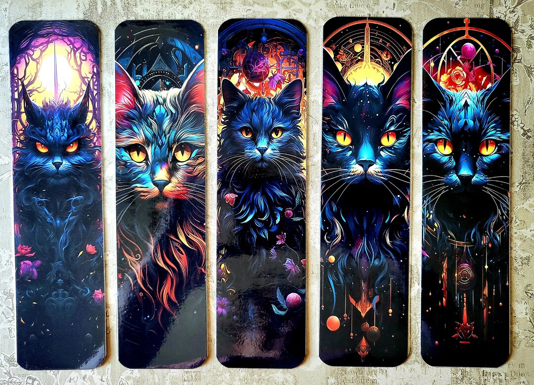 Mystical Black Cat Bookmarks, Set of Five - Etsy