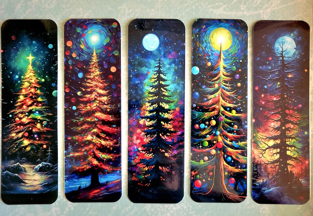 Christmas Tree Bookmarks, Set of Five - Etsy