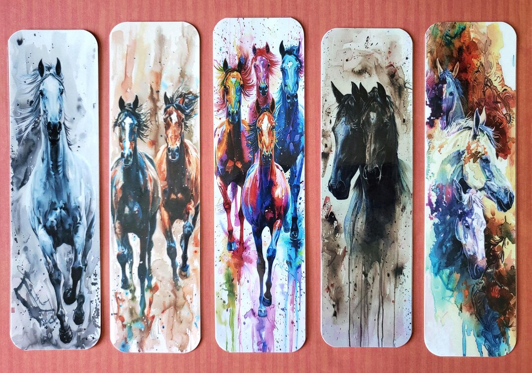 Horses #2, Watercolor Image Bookmarks, Set of Five - Etsy