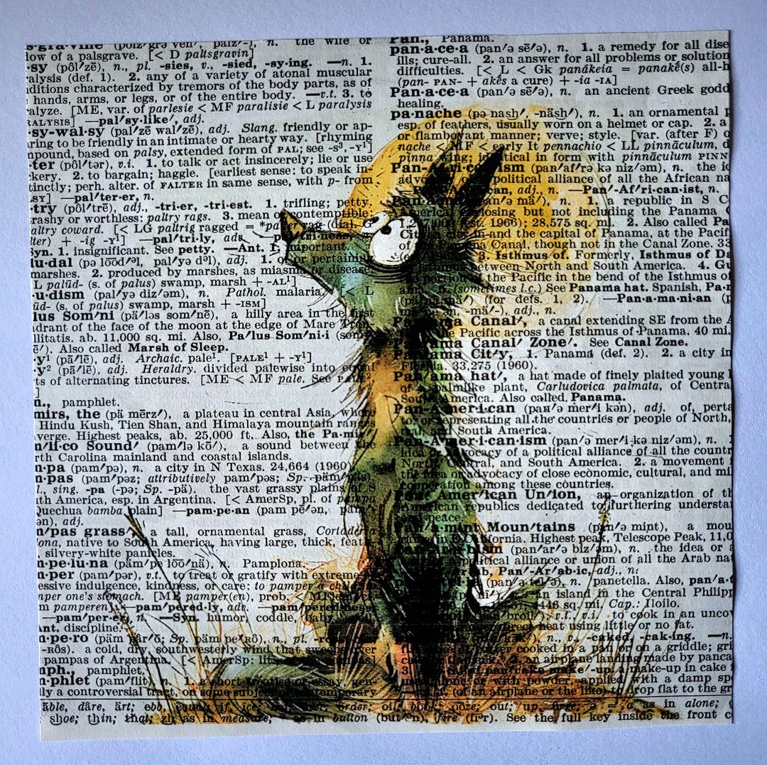 Halloween Quirky Animal Book Page Print: Whimsical Wolf, 5x5 - Etsy