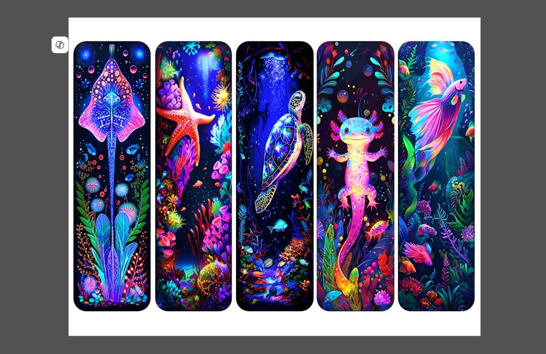 Neon Sea Animal Bookmarks, Set of Five - Etsy