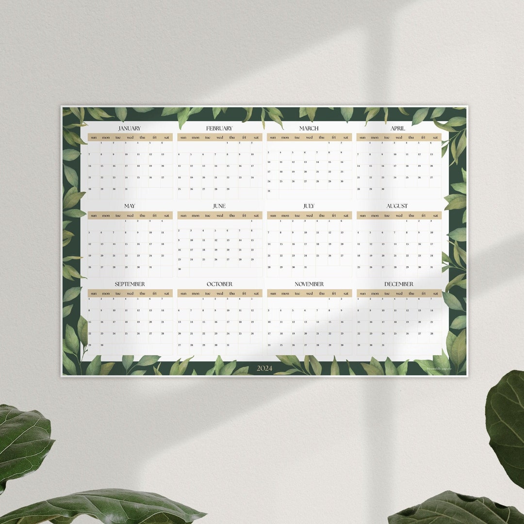 Large Botanical Wall Calendar 2024, Home Office Wall Planner, New Job ...