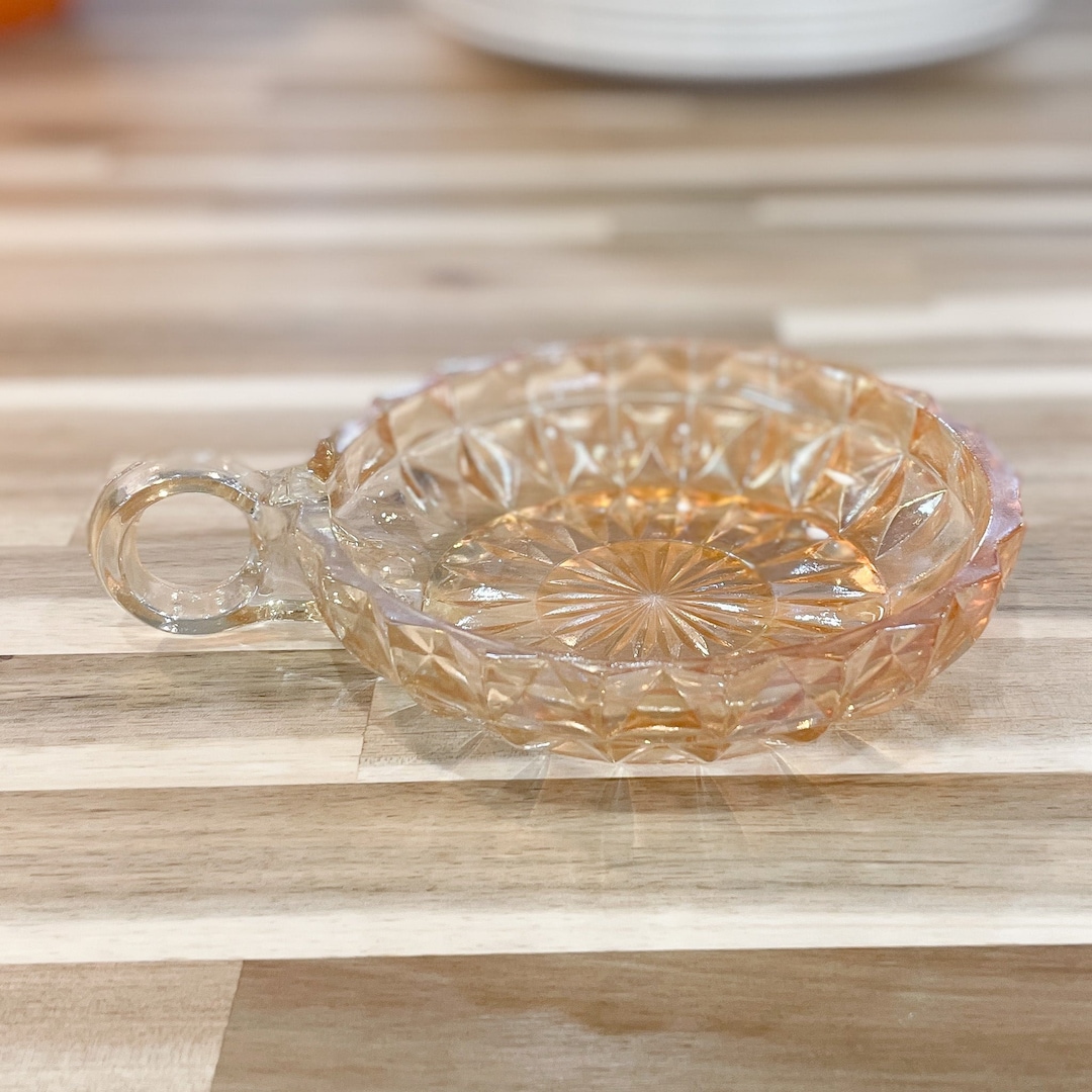 Vintage MCM Indiana Glass Peach Carnival Marigold Dish With Handle - Etsy