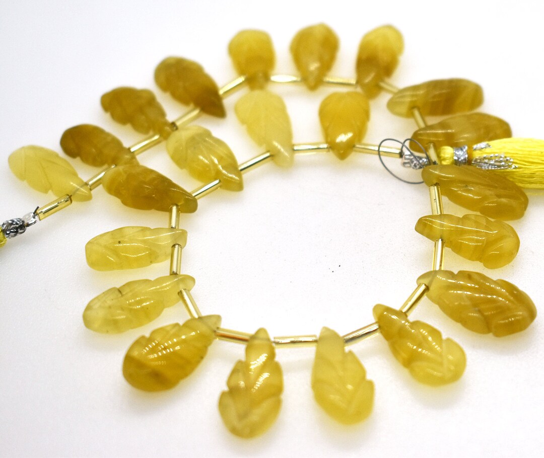 Natural Yellow Agate Leaf Carving Gemstone Loose Beads 9 Inches Strand ...